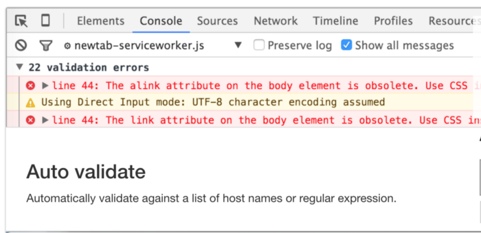 Example of Validity highlighting errors with HTML